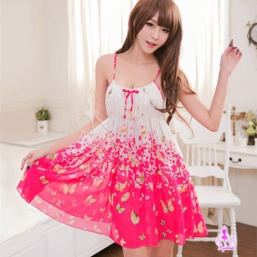 星光密碼 蝴蝶飛舞輕柔雪紡二件式情趣性感睡衣A049 - 星光密碼 睡衣專賣