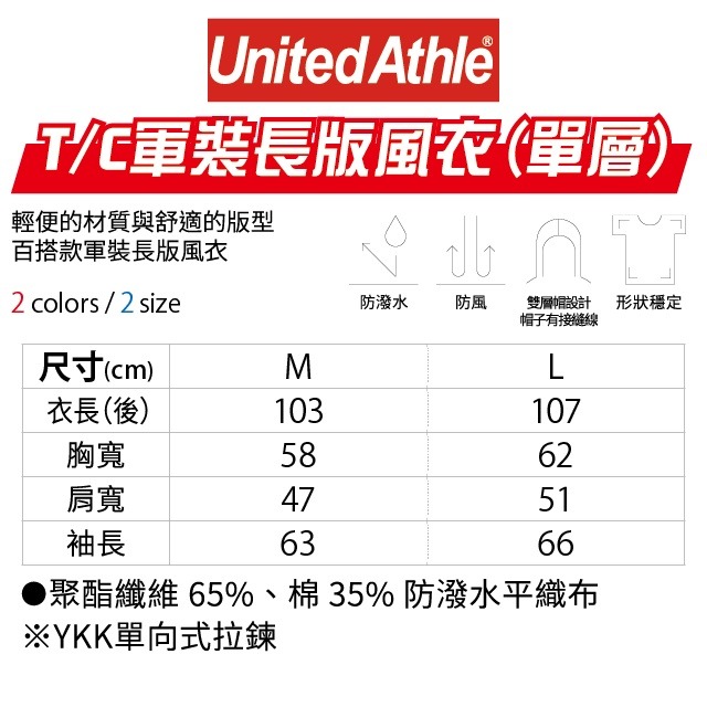 【UA】【原廠經銷】T/C軍裝長版風衣 日本 United Athle UA 37447 防風 防潑水 風衣 軍裝外套 - 豪好創意市集 ...