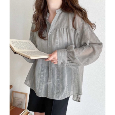 [現貨灰1件，馬上寄出]🇯🇵Classical Elf (圓領款) 💟氣質典雅3WAY透膚刺繡排釦上衣 - 甜心 ️淑女 日本專業代購 - iOPEN Mall