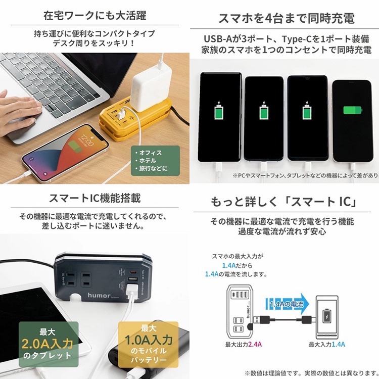 現貨日本 Humor handy plus AC USB Type-C充電座 USB充電 電源插座 充電器 多功能延長線 - 全盛數碼科技有限公司 - iOPEN Mall