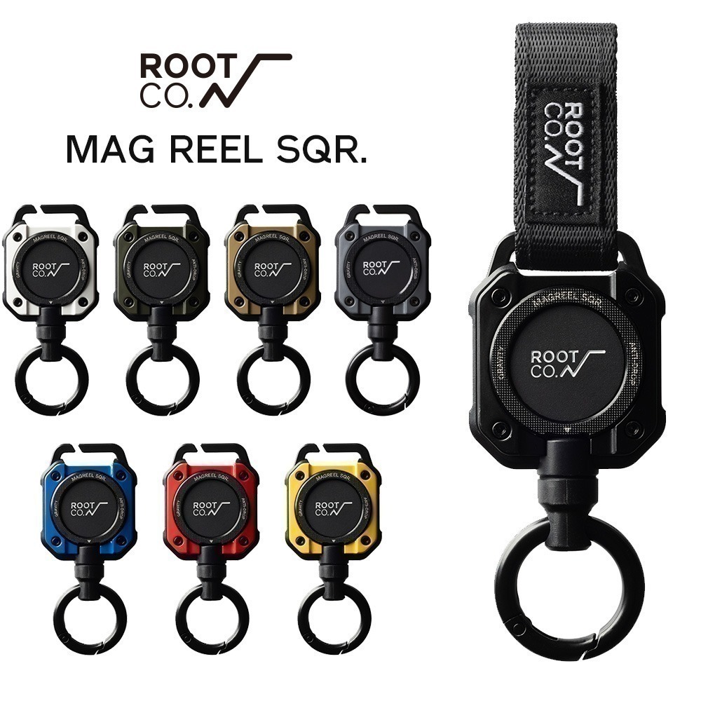 日本 ROOT CO 360°可旋轉 正方形 登山扣環 85cm 彈性伸縮捲軸鑰匙扣 Mag Reel SQR. 喵之隅 - iCat Corner 喵之隅 - iOPEN Mall