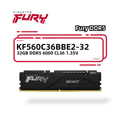 金士頓 FURY BEAST 32GB DDR5 6000 CL36 桌上型 電競記憶體 KF560C36BBE2-32 ...