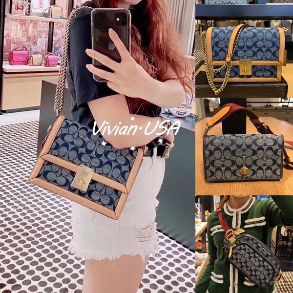 vivian美國代購 正品 coach 香布雷帆布款風琴包 酒神包 牛仔系 翻蓋包 單肩斜挎手提包 3693 - 美國代購