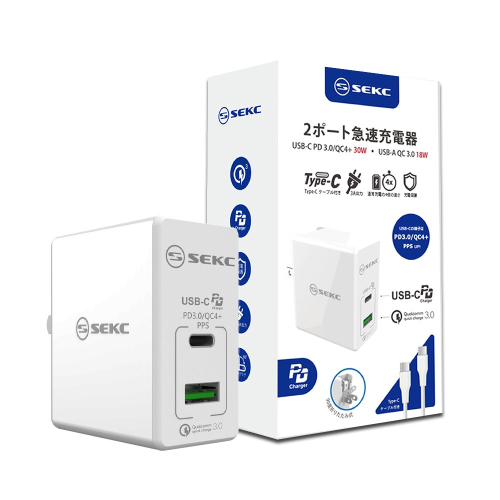 【SEKC】 PD + QC3.0 30W 2孔快速充電器 TYPE-C旅充組 日本 急速充電器 附Type-c線 - BK.3C露營旗艦館