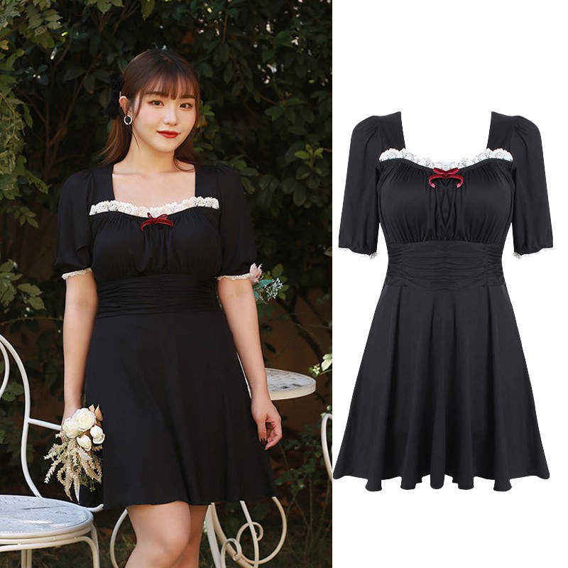 （2XL~6XL）??ins大尺碼泳裝 胖mm性感一字領遮肚顯瘦裙式游泳衣 泡溫泉保守泳衣 - INCOMPARABLE - iOPEN Mall