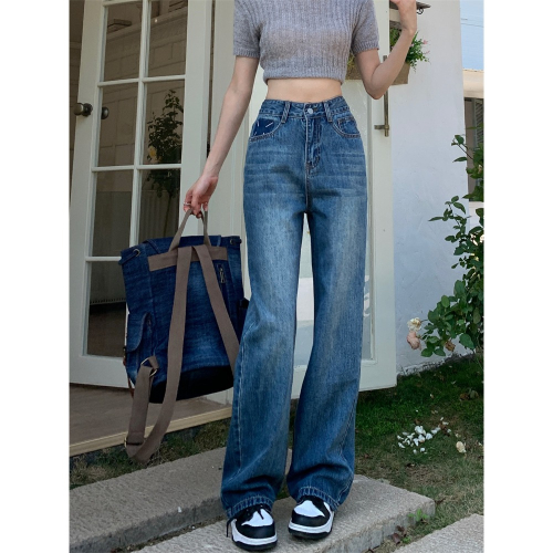 AA222 現貨/韓系/刷色撞色口袋/原色牛仔褲/小個子/高腰/顯瘦/寬鬆/牛仔長褲/個性款/拖地長褲/日常穿搭學生長褲 - 16shop韓系女裝