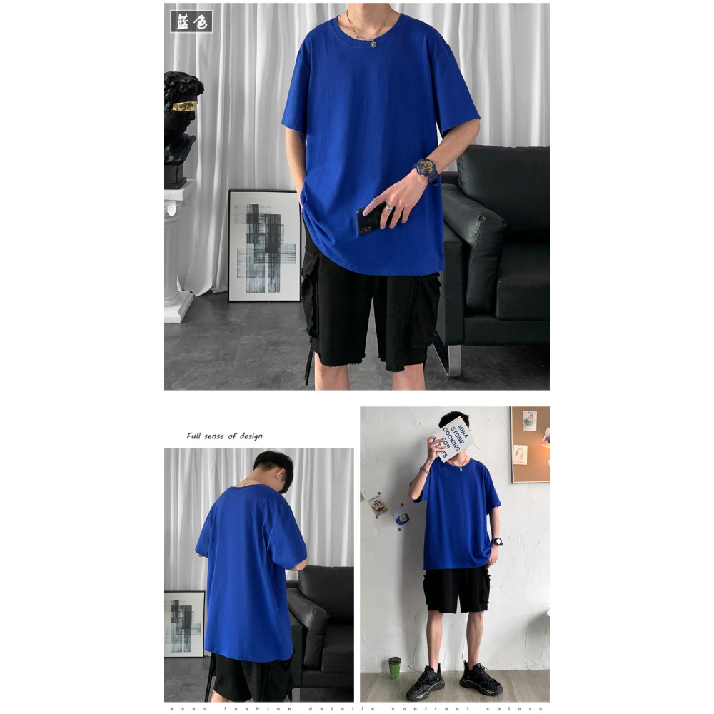 『癮品流行』8XL oversize短袖上衣 基本款素T男五分袖T恤 多巴胺衣服 休閒落肩寬鬆衣服女 情侶裝大尺碼 - 癮品流行