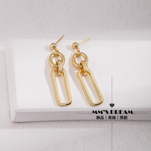 MM’S DREAM☆幾何鏈條耳釘耳環★S925純銀鍍18K金韓版法式復古INS風原創小眾百搭時尚簡約個性氣質 - MM’S DREAM