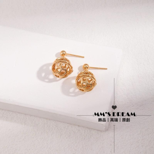 MM’S DREAM☆立體燈籠鏤空耳釘耳環★S925純銀鍍18K金韓版法式復古INS風原創小眾百搭時尚簡約個性氣質 - MM’S DREAM