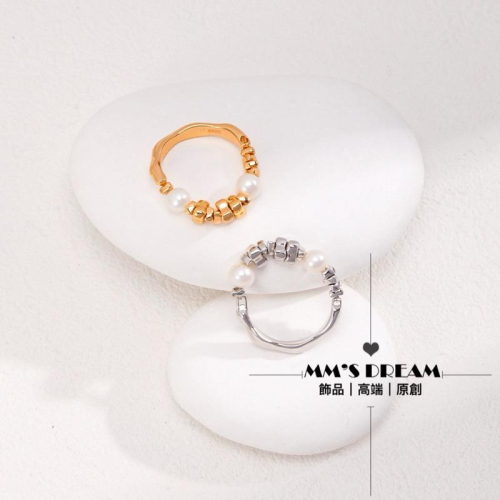 MM’S DREAM☆碎銀珍珠開口戒指★S925純銀鍍18K金韓版法式復古INS風原創小眾百搭時尚簡約個性氣質 - MM’S DREAM