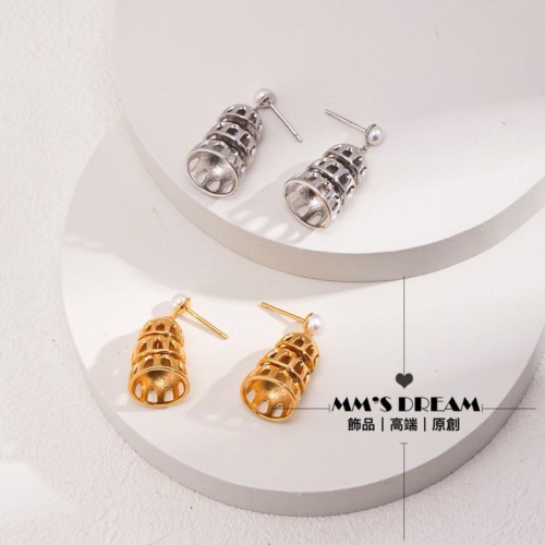 MM’S DREAM☆古鐘設計珍珠耳釘耳環★S925純銀鍍18K金韓版法式復古INS風原創小眾百搭時尚簡約個性氣質 - MM’S DREAM