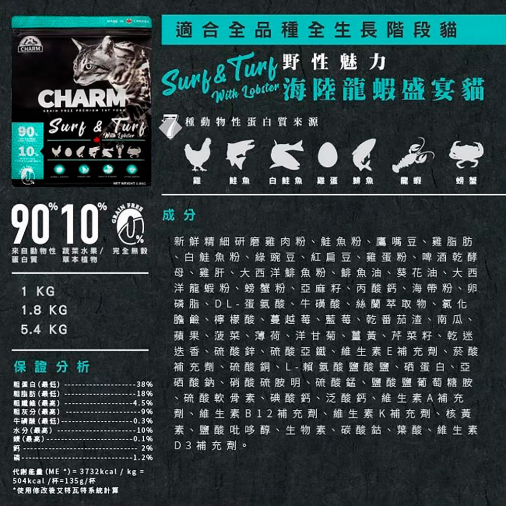 野性魅力 CHARM 無穀 貓糧 幼貓 成貓 海陸龍蝦盛宴 羊肉鮭魚 貓飼料 貓乾糧 1KG 1.8KG 5.4KG - 毛樂子 - iOPEN Mall