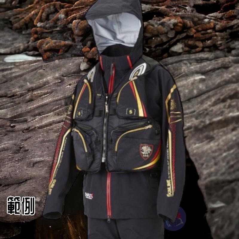 中壢鴻海釣具《SUNLINE》22 SUW-22301 黑色頂級雨衣套裝 SUL-240 黑金色救生衣 - 鴻海釣具企業社 - iOPEN Mall