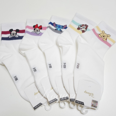 【迪士尼襪子】 22-26CM 正版迪士尼 米奇 米妮 奇奇 維尼 三眼怪 襪子 1/2襪 大童襪 刺繡襪 少女襪 - 小栗子