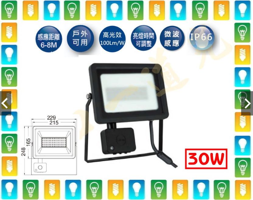 【林口一道光】舞光 LED 30W 微波感應泛光燈 OD-SEFL30D/30W 投光燈 感應燈 戶外用 - 林口一道光（信宇照明）
