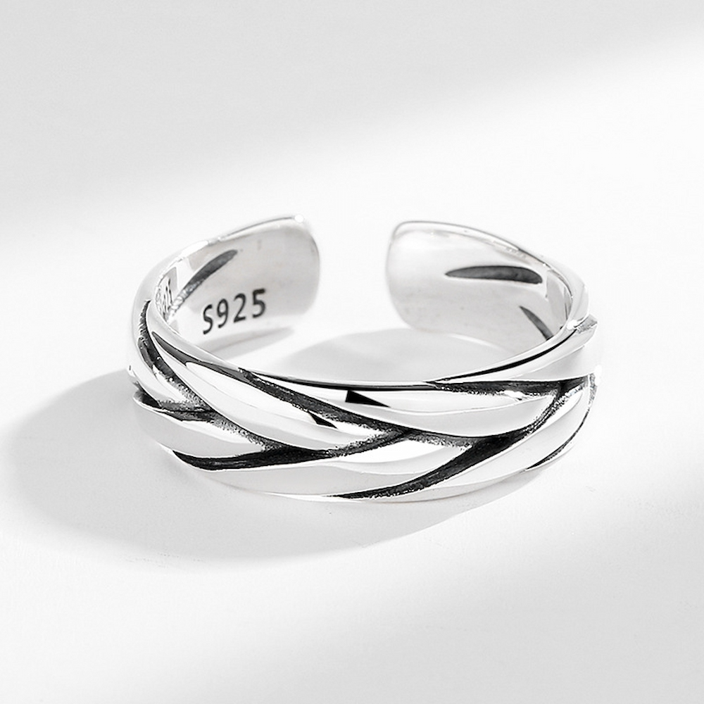 【A&R】S925純銀編織麻花條紋款開口戒(男女戒 可調節 浮雕 立體感 嘻哈 個性 情人節 生日禮物) - 禹果貿易股份有限公司 - iOPEN Mall