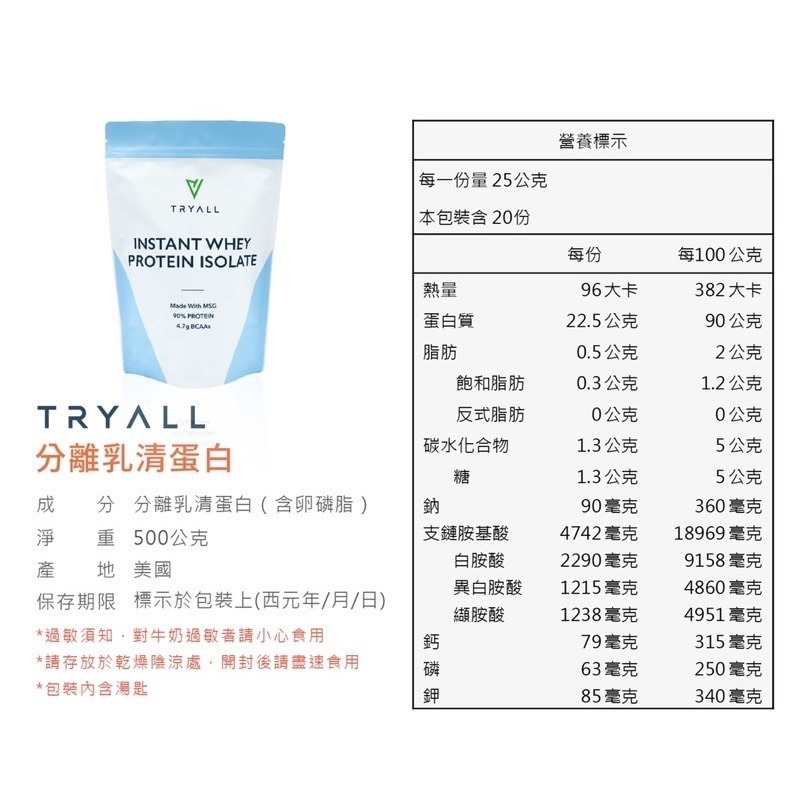 現貨🔜快速出貨🌟台灣 Tryall 無添加分離乳清蛋白（MSG分裝） （500g/袋） - 地方太太很會買 - iOPEN Mall