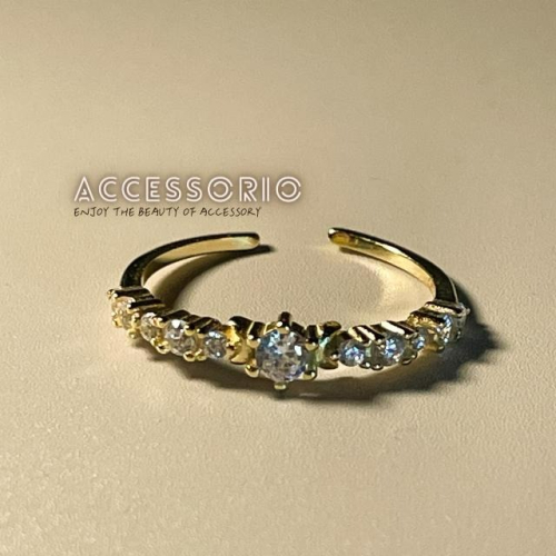 拾飾 Accessorio 現貨 S925銀鍍14K金 排鑽鋯石 開口可調戒指 - ╶ ╴拾飾 Accessorio - iOPEN Mall