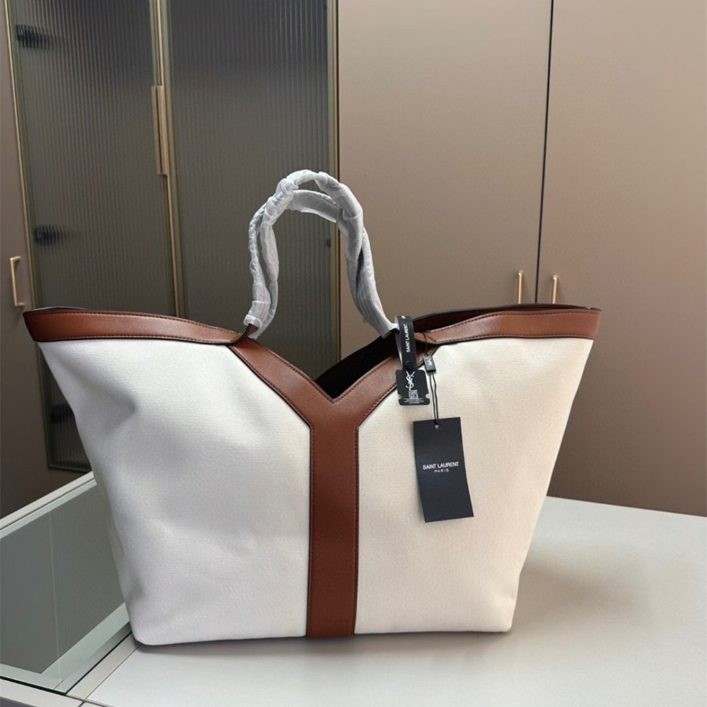 女生包包 聖羅蘭托特包 YSL WHY 手提袋 米白色帆布包 休閒通勤女包 大容量購物袋 歐美時尚媽咪包 腋下包 側背包 - cole55 ...