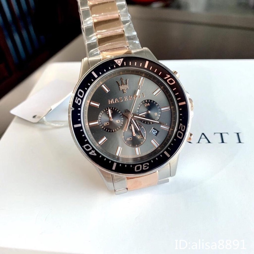 MASERATI瑪莎拉蒂手錶 時尚商務休閒男錶 三眼計時日曆防水手錶 瑪莎手錶R8873640002 間玫瑰金色鋼帶錶 - Alisa精品代購 ...