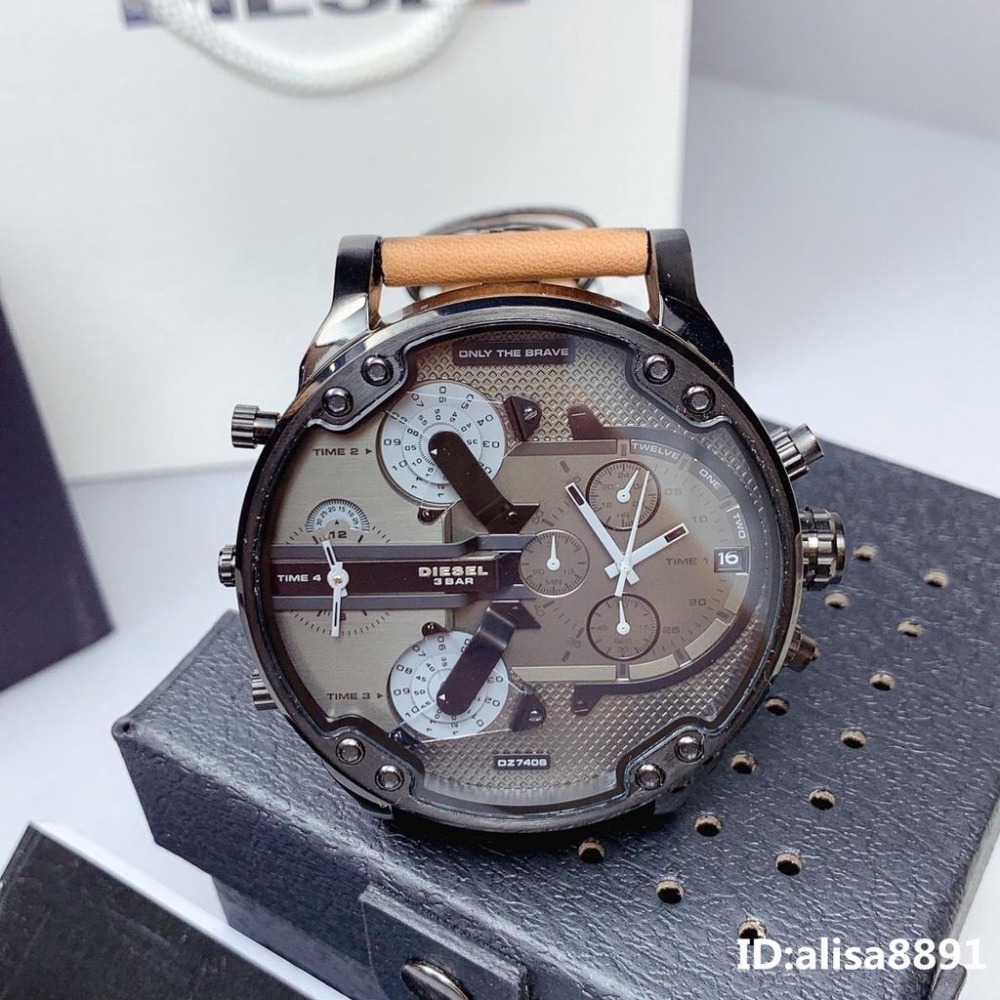 迪賽DIESEL手錶 男士大直徑手錶 男生手錶 棕色皮帶錶 休閒運動男錶 時尚潮流男生腕錶 計時日曆防水手錶DZ7406 - Alisa精品 ...