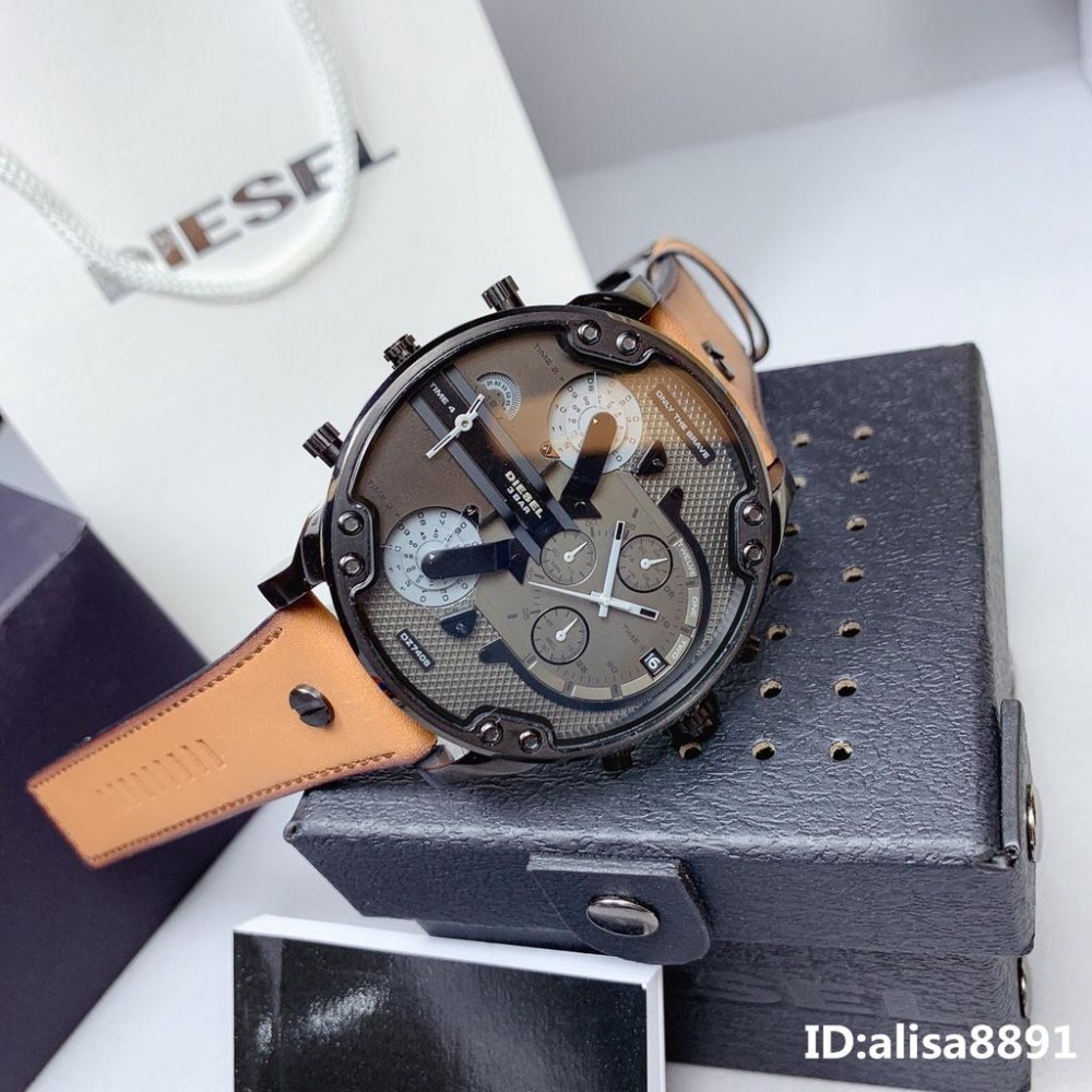 迪賽DIESEL手錶 男士大直徑手錶 男生手錶 棕色皮帶錶 休閒運動男錶 時尚潮流男生腕錶 計時日曆防水手錶DZ7406 - Alisa精品 ...