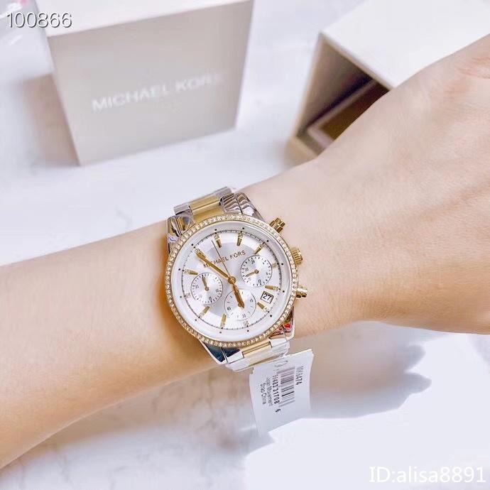 Michael Kors手錶 MK手錶女生 MK6474大直徑鑲鑽三眼計時石英錶 日曆防水女生腕錶 間金色鋼鏈錶 - Alisa精品代購 ...