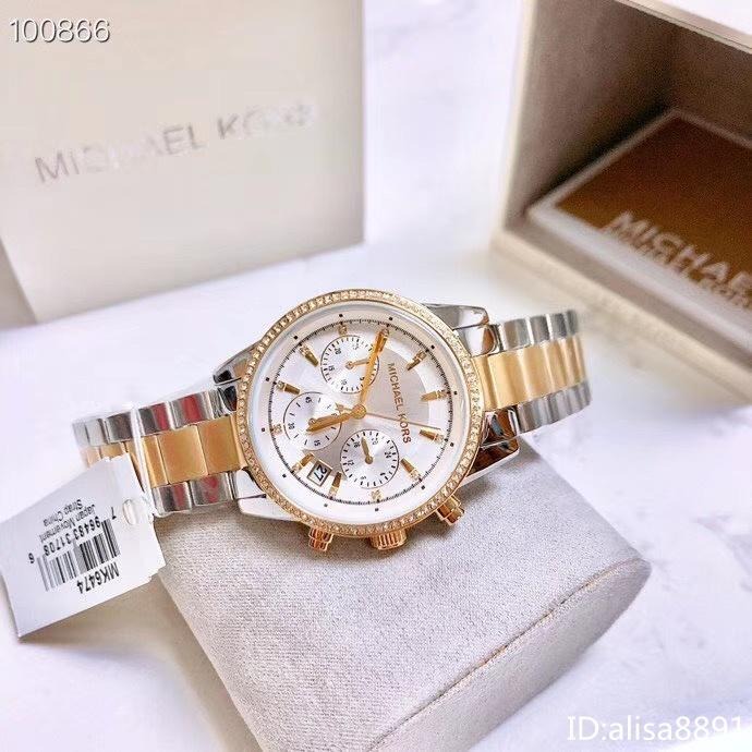 Michael Kors手錶 MK手錶女生 MK6474大直徑鑲鑽三眼計時石英錶 日曆防水女生腕錶 間金色鋼鏈錶 - Alisa精品代購 ...