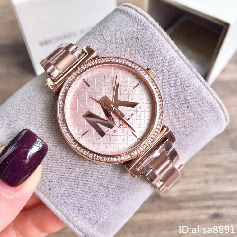 Michael Kors手錶 精品錶腕錶 MK手錶女生 MK4335玫瑰金色鋼鏈錶 鋼鏈鑲鑽時尚女錶 商務通勤休閒石英錶 - Alisa精品代購