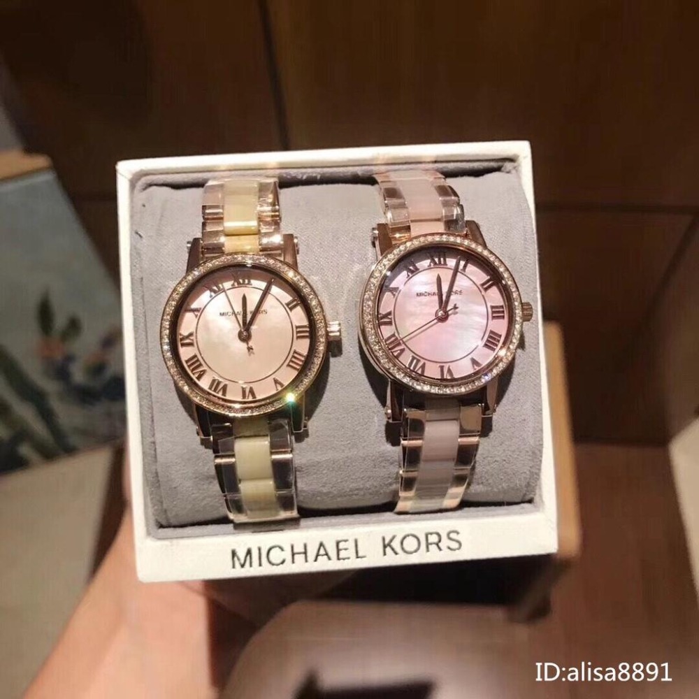 Michael Kors小直徑手錶女 裸粉色間膠女生腕錶 潮流休閒石英錶 小錶盤石英手錶鑲鑽貝母面時尚女錶 mk3699 - Alisa精品 ...