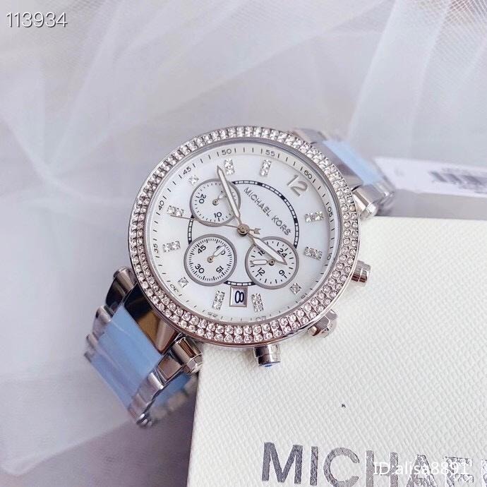 Michael Kors手錶 三眼計時日曆石英錶 冰藍色貝母面鑲鑽女錶 大直徑石英手錶 MK6138 時尚百搭女生腕錶 - Alisa精品代購 ...