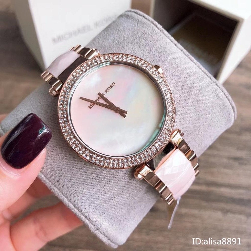 Michael Kors手錶 鑲鑽白色陶瓷手錶女 女生時尚休閒腕錶 MK手錶 MK6400 MK6402 貝母面石英錶 - Alisa精品代購 ...