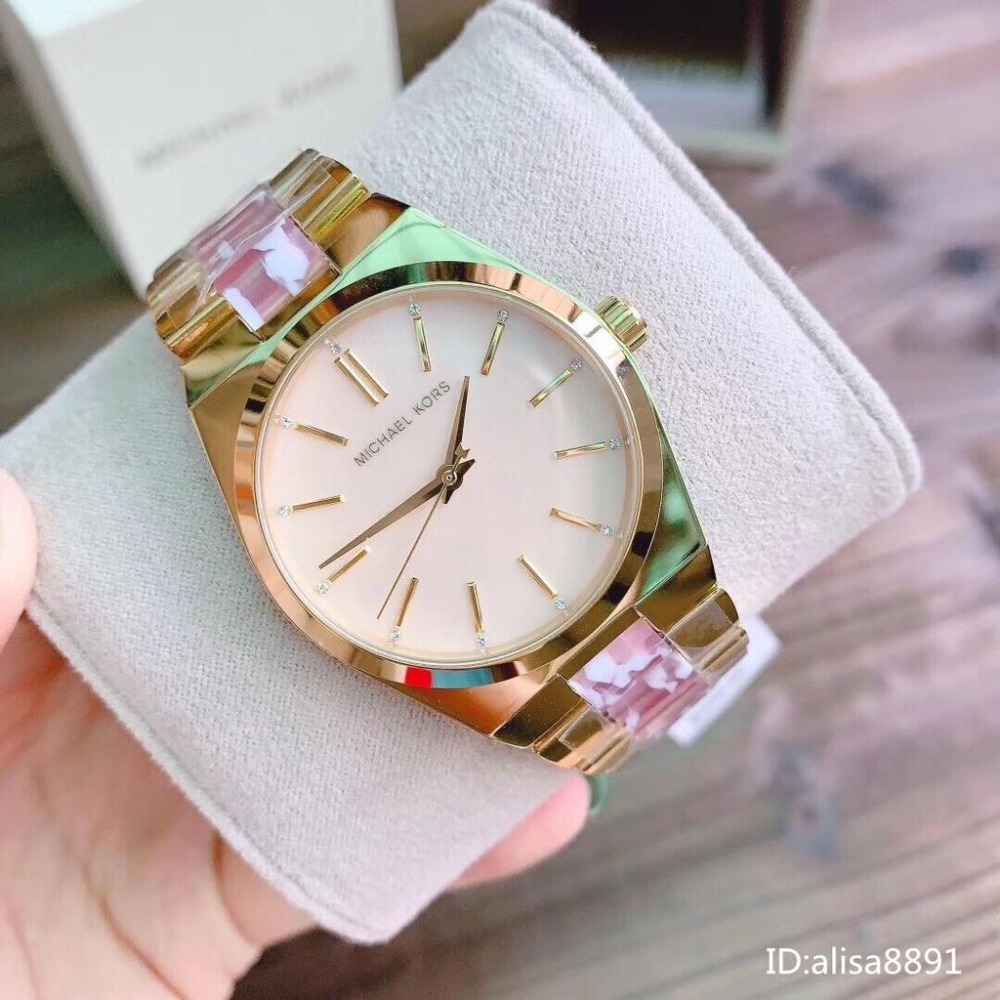 Michael Kors手錶女生腕錶 櫻花粉色女錶 簡約通勤手錶 大直徑手錶 學生手錶女生 MK6650 MK手錶女 - Alisa精品代購