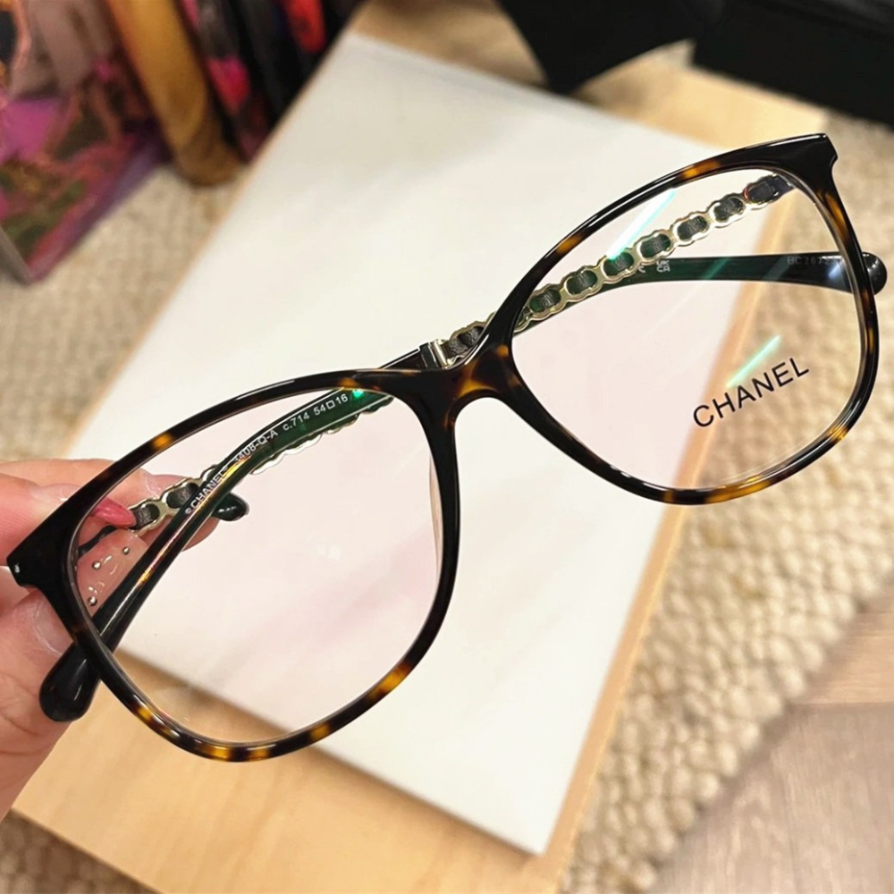 CHANEL眼鏡新款黑框素顏鏡平光鏡框女生小羊皮編織鏈鏡腳近視眼鏡架CH3408眼鏡框54-16-140 - Cater - iOPEN Mall