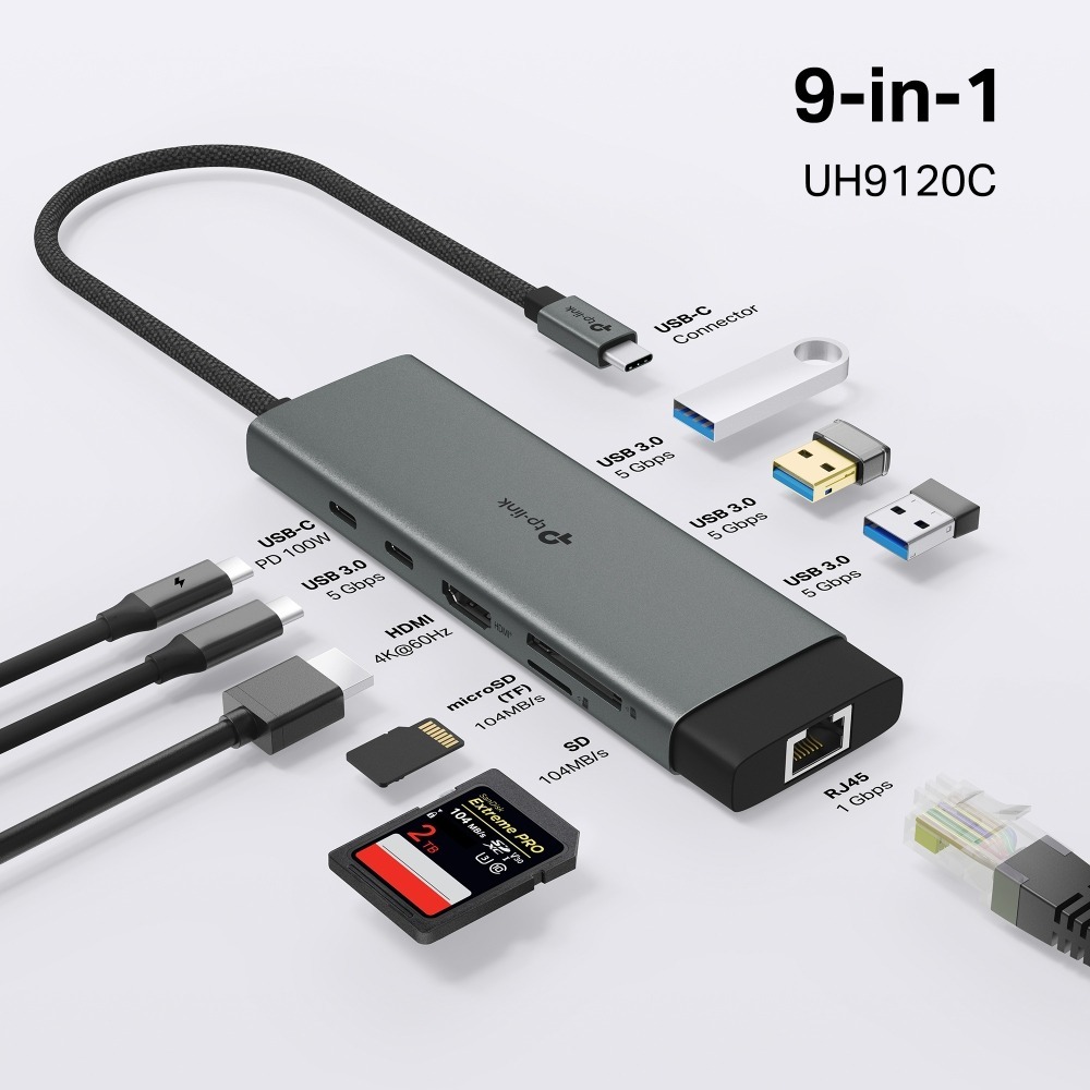 【CCA】TP-LINK UH9120C USB Type-C 九合一集線器 轉接器 9埠 SD HDMI RJ-45 - 【CCA】3C 商品線上購 - iOPEN Mall
