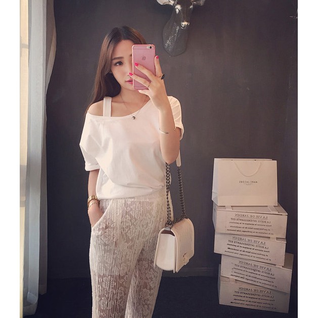 《JDUDS》韓國斜肩一字領不修邊超顯瘦寬鬆上衣棉T - JDUDS平價批發工廠 - iOPEN Mall