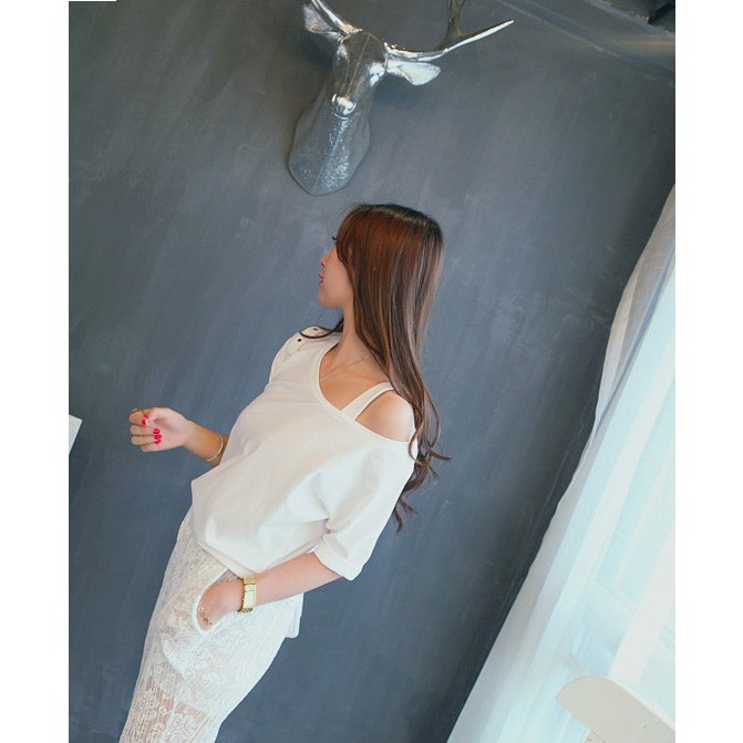 《JDUDS》韓國斜肩一字領不修邊超顯瘦寬鬆上衣棉T - JDUDS平價批發工廠 - iOPEN Mall