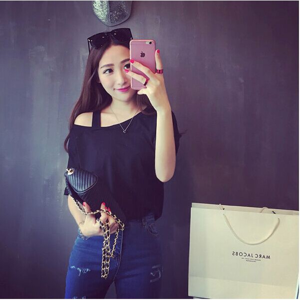 《JDUDS》韓國斜肩一字領不修邊超顯瘦寬鬆上衣棉T - JDUDS平價批發工廠 - iOPEN Mall