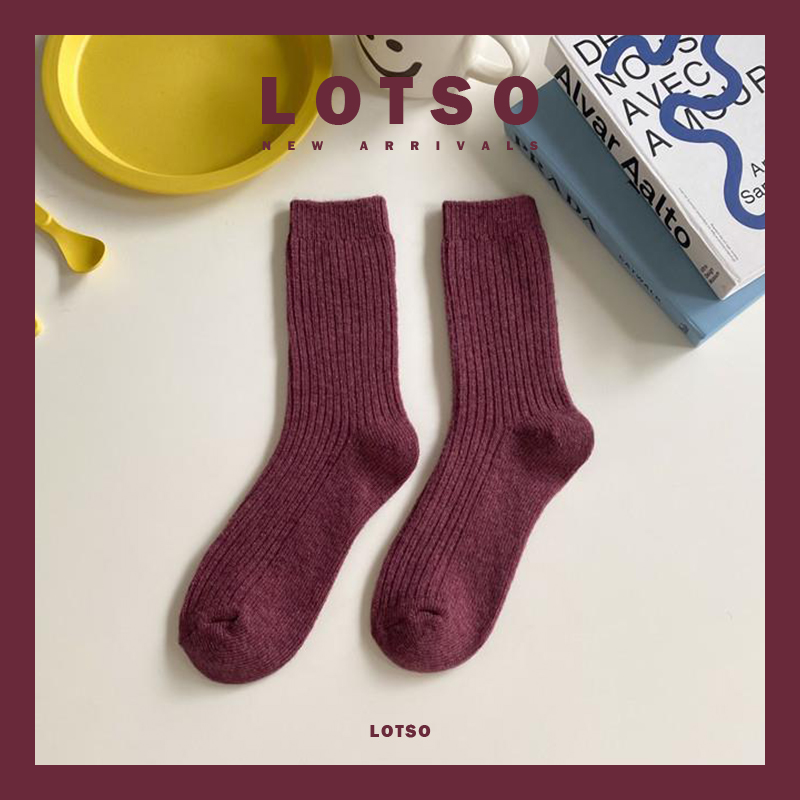 LOTSO SOCKS 日系純色羊毛中筒襪 復古色系 15色堆堆襪 厚款保暖 女襪 襪子 穿搭 LM015 - LOTSO SOCKS 襪子