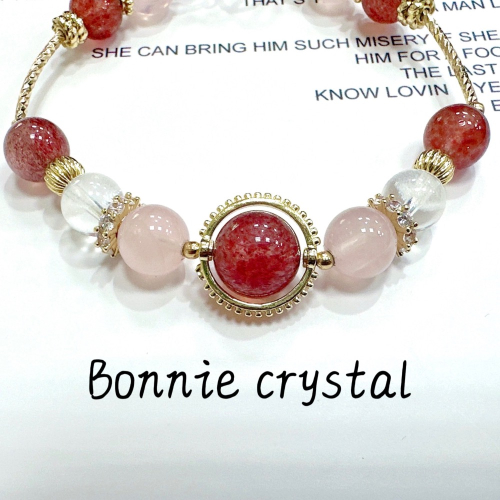 草莓晶/粉晶設計水晶手鍊 - Bonnie_crystal - iOPEN Mall