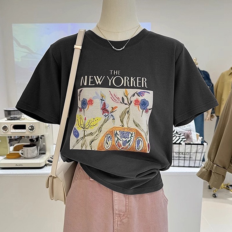 S-5XL大尺碼 夏純棉大碼女裝短袖T恤女 花朵塗鴉印花 OVERSIZE 寬鬆上衣女 - 豆沙小姐日韓服飾 - iOPEN Mall