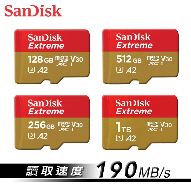 SanDisk Extreme 256G 512G 1TB A2 V30 U3 microSD 記憶卡 Gopro專用 - Gowolala
