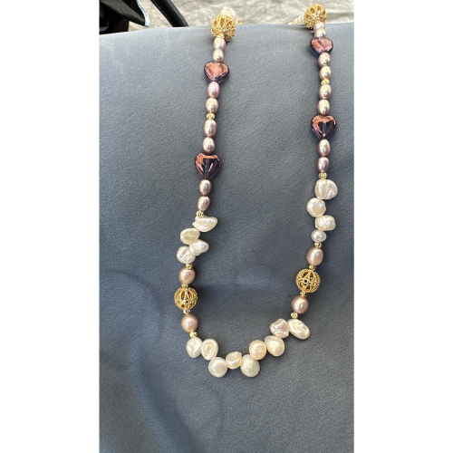 CAKE ACC 炫彩紫色及白色花瓣珍珠項鍊 - CAKE ACC - iOPEN Mall