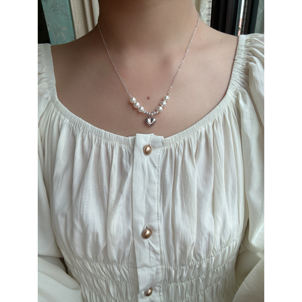 CAKE ACC 簡約愛心珍珠項鍊 - CAKE ACC - iOPEN Mall