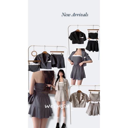 Wei.Hsin_（現貨）西裝配色抹胸百褶裙三件套#1051 - WEI.HSIN_ - iOPEN Mall