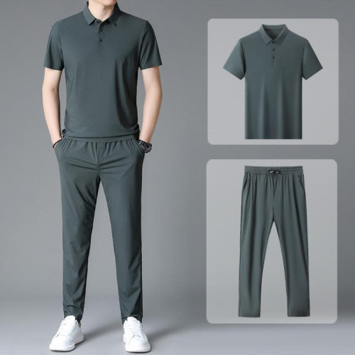 套裝 男士夏季短袖男二件套錦氨冰絲輕奢高檔運動休閒男裝批髮 - 佰創生活館 - iOPEN Mall