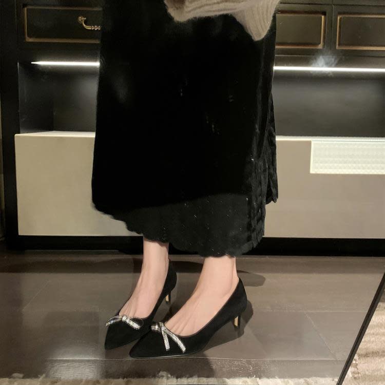 高跟鞋 【sheii蘇茵茵】巴赫小夜曲~尖頭水鉆蝴蝶結平底單鞋女鞋通勤 - 問蕊生活館