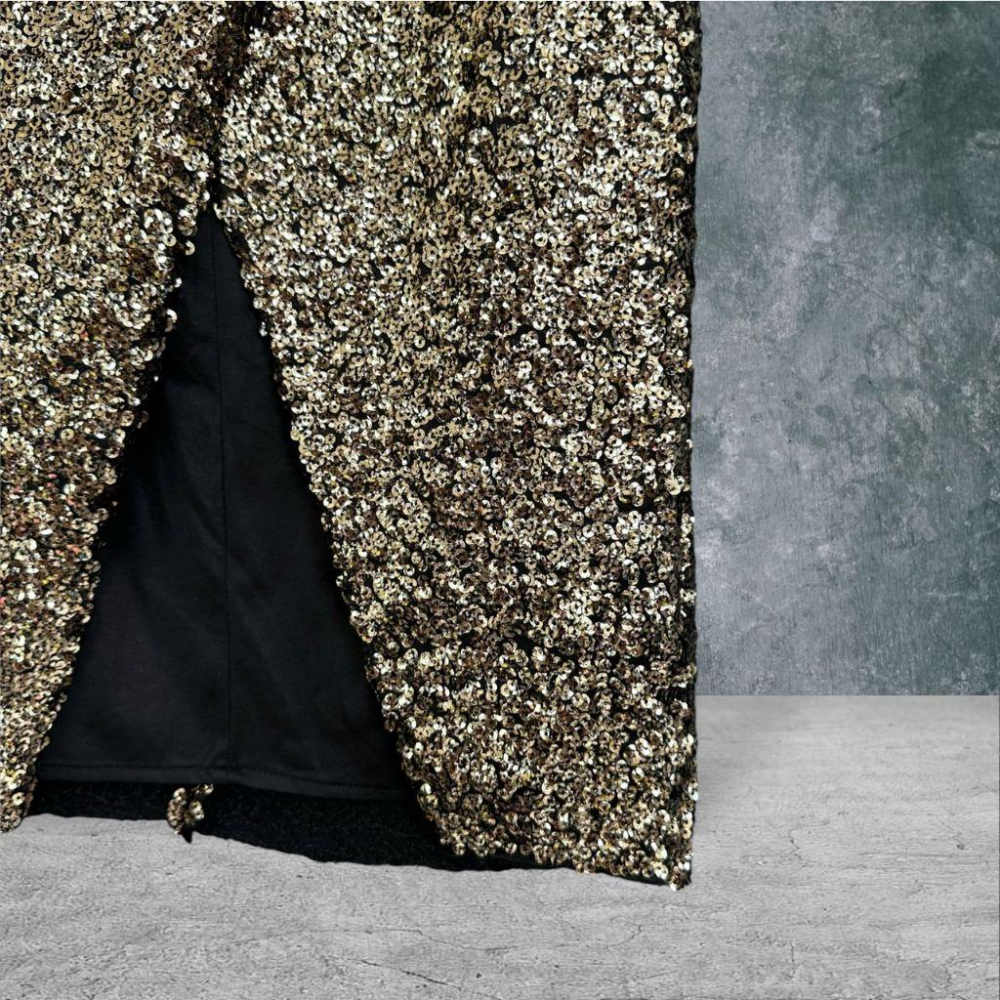 二手 MANGO 越南製 金黑 九成五新時尚名伶 超彈亮片交叉前開岔裙片S號 長裙 VA1210﹝凡賽蘇﹞ - 凡賽蘇 日韓義法精品二手 ...