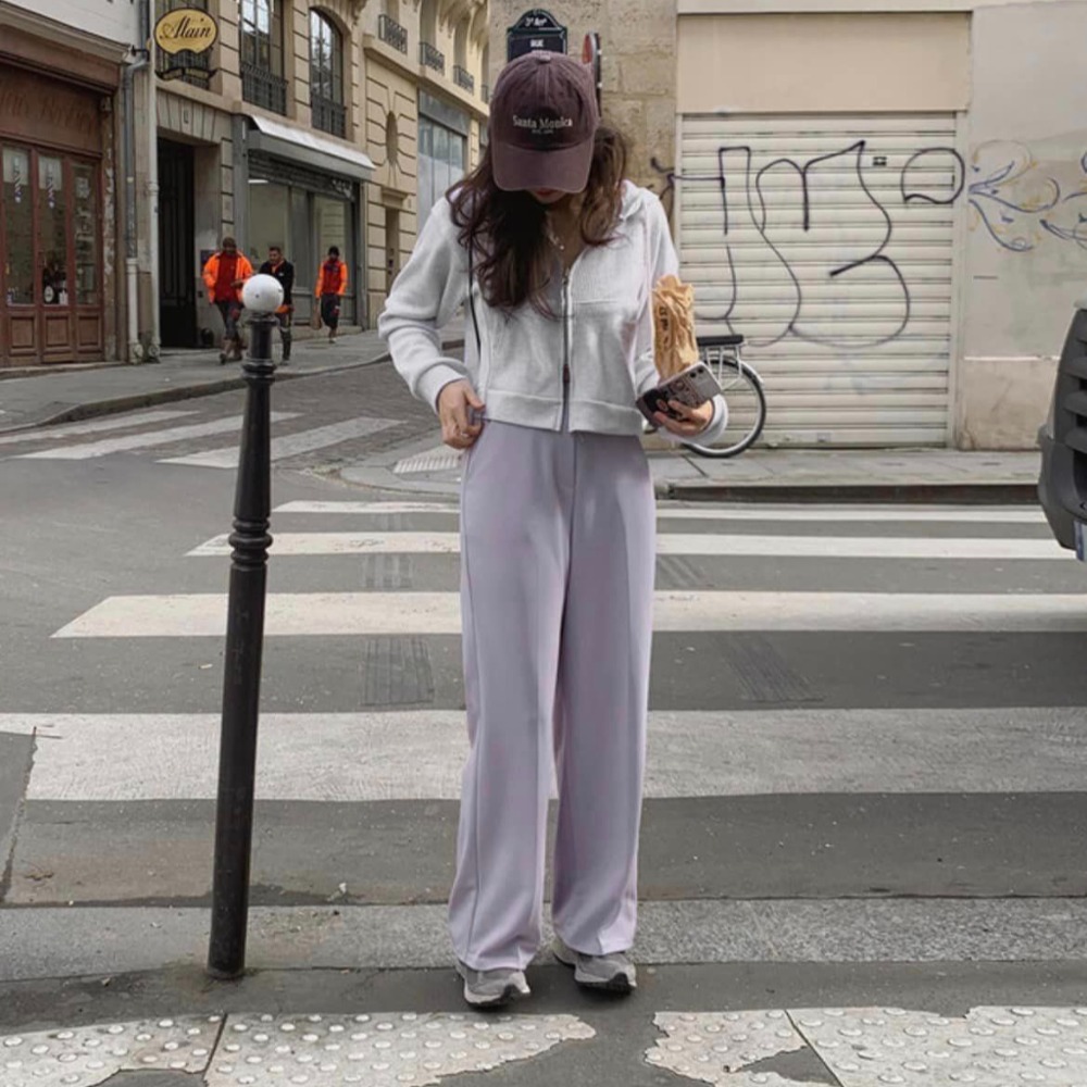 韓國 SLOWAND 鬆緊腰圍 萊卡滌綸 #直筒微闊腿褲 #腿型完全修飾 👖🦵🏻紫 - tbg888 - iOPEN Mall