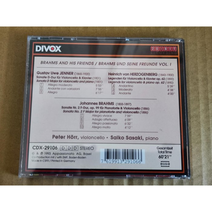 好音悅 Peter Hörr Saiko Sasaki Brahms Jenner Herzogenberg 大提琴作品 - 文本齋 二手CD - iOPEN Mall